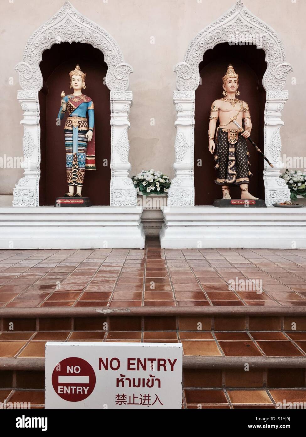 Warning for tourists , temple Chiang Mai Stock Photo - Alamy