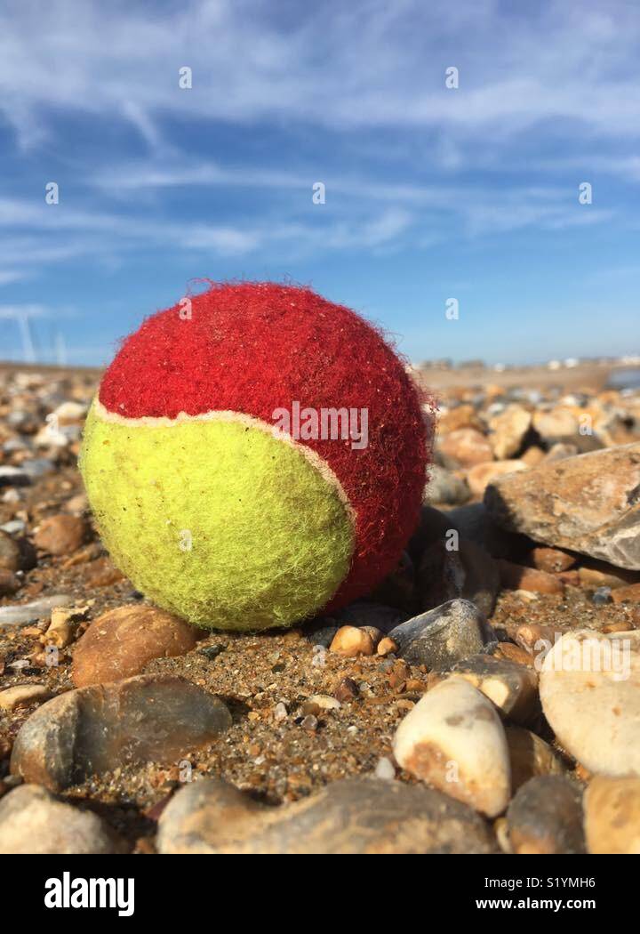 Tennis ball on beach Stock Photo - Alamy