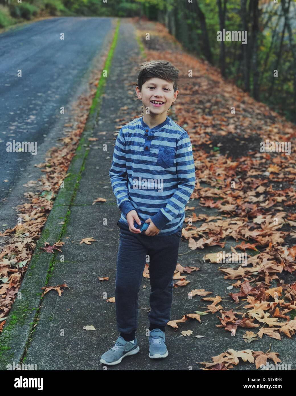 Boy with fall leaves hi-res stock photography and images - Alamy
