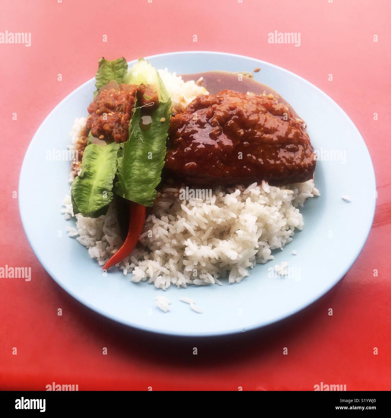 Student Budget Food Rice Ayam Masak Merah Sambal Belacan And Ulam 