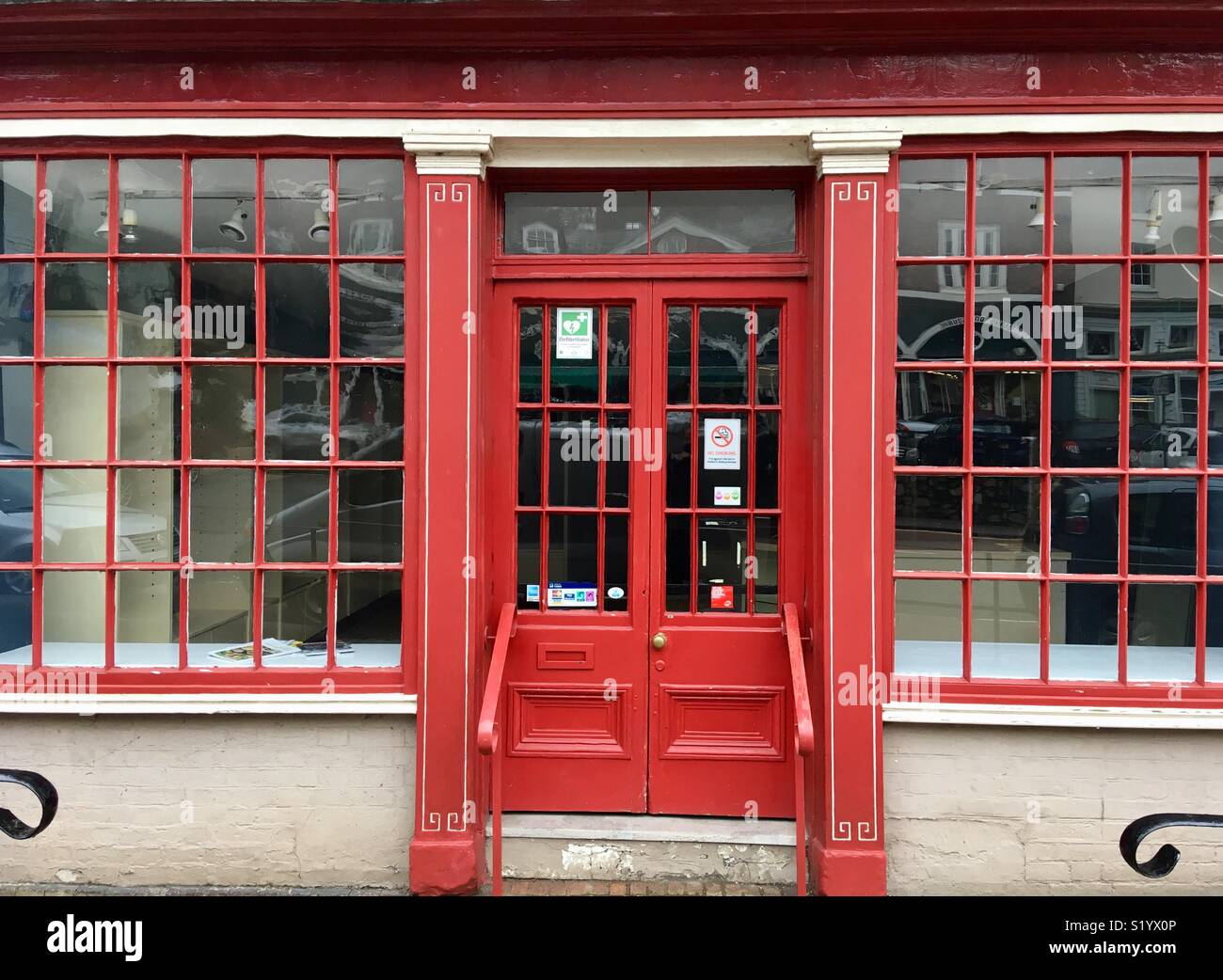 Red painted Georgian style shopfront, Ironbridge, Shropshire, England ...