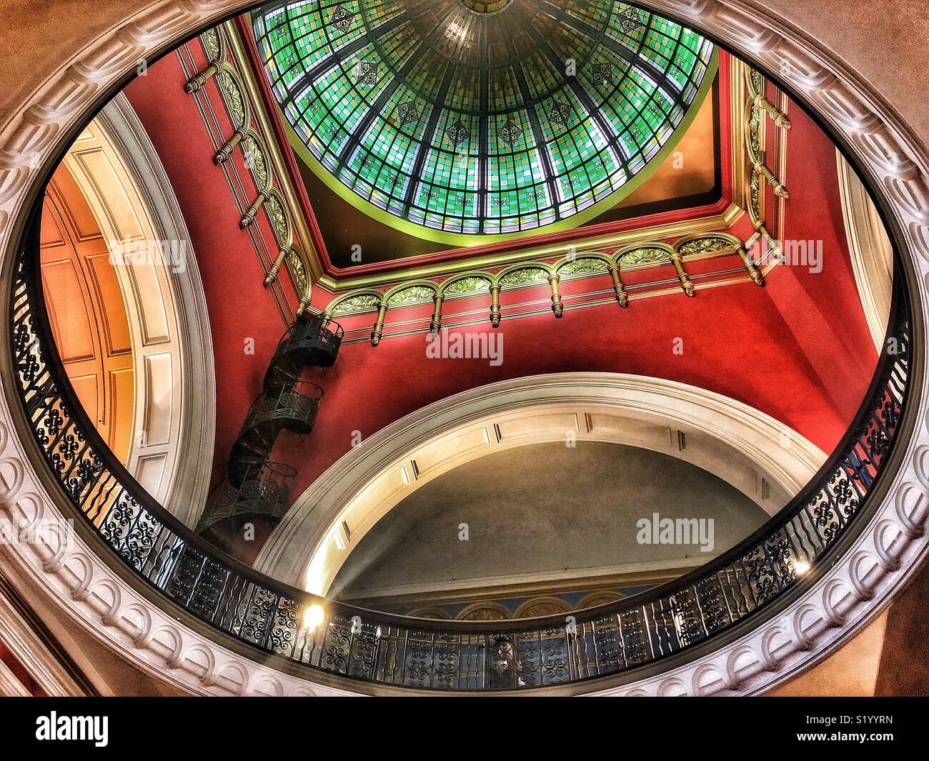 Stained Glass Ceiling and Upper Balcony of the Historic Queen Victoria ...