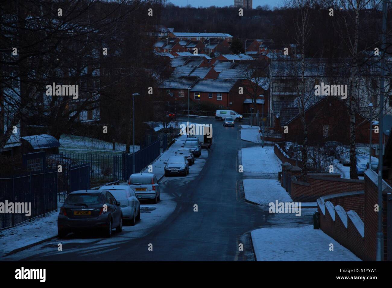 England,Leeds.There was heavy snow this winter and the whole small city ...