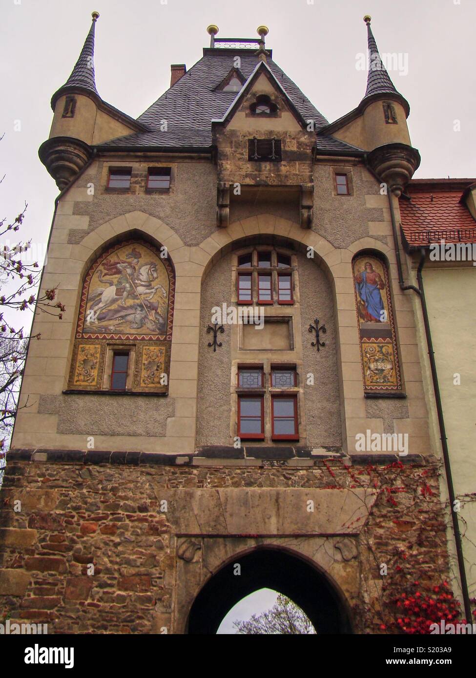 The gatehouse is the walk up to the castle in the historic German city ...