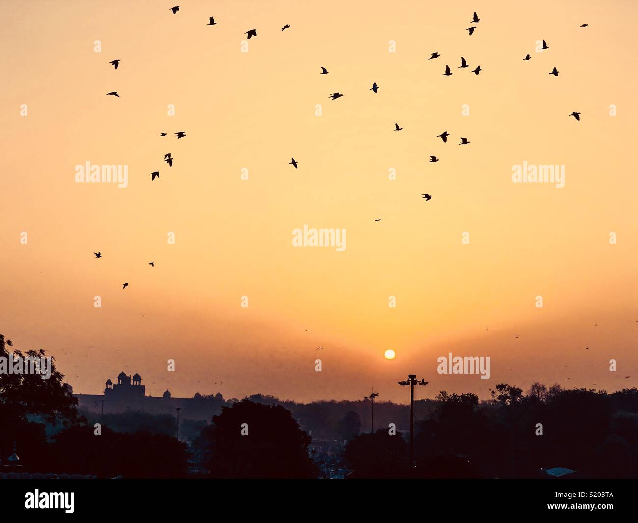 Far view and Sun rising landscape of Red fort in Delhi,India Stock ...