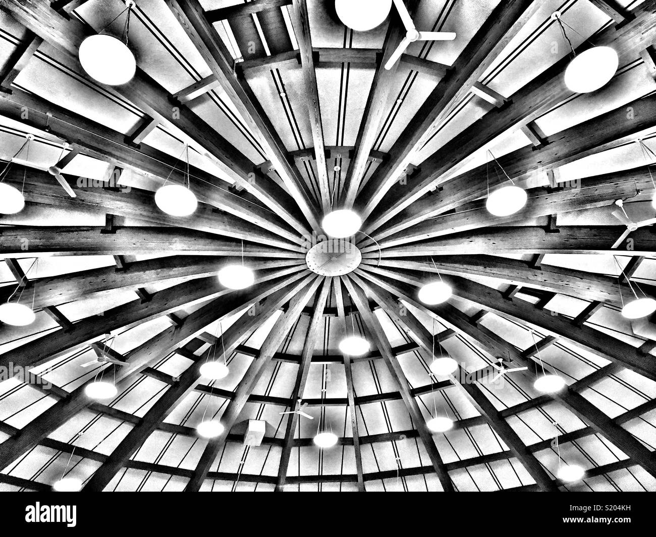 Dramatic domed ceiling with lights and wooden beams Stock Photo - Alamy