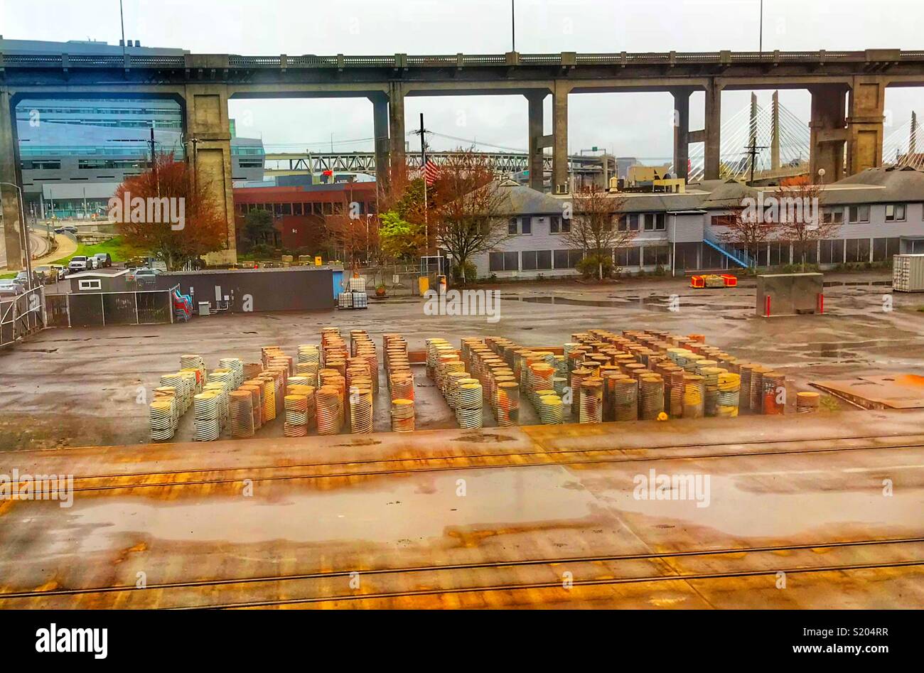 Weird columns sitting in an industrial construction lot in Portland ...