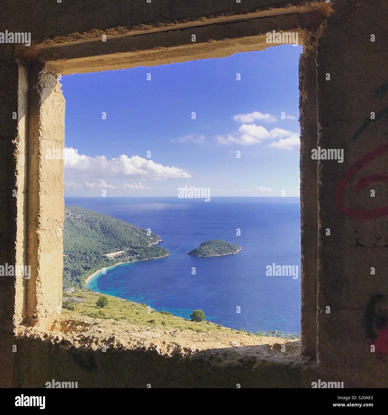 Abandoned building window view of Formentor in Mallorca Stock Photo - Alamy