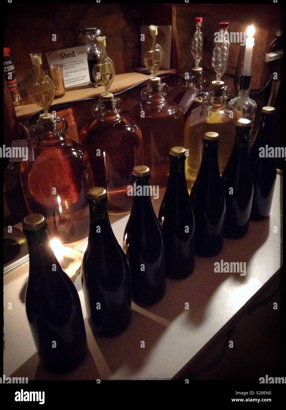 Sparkling wine bottles prepared for secondary fermentation in the ...