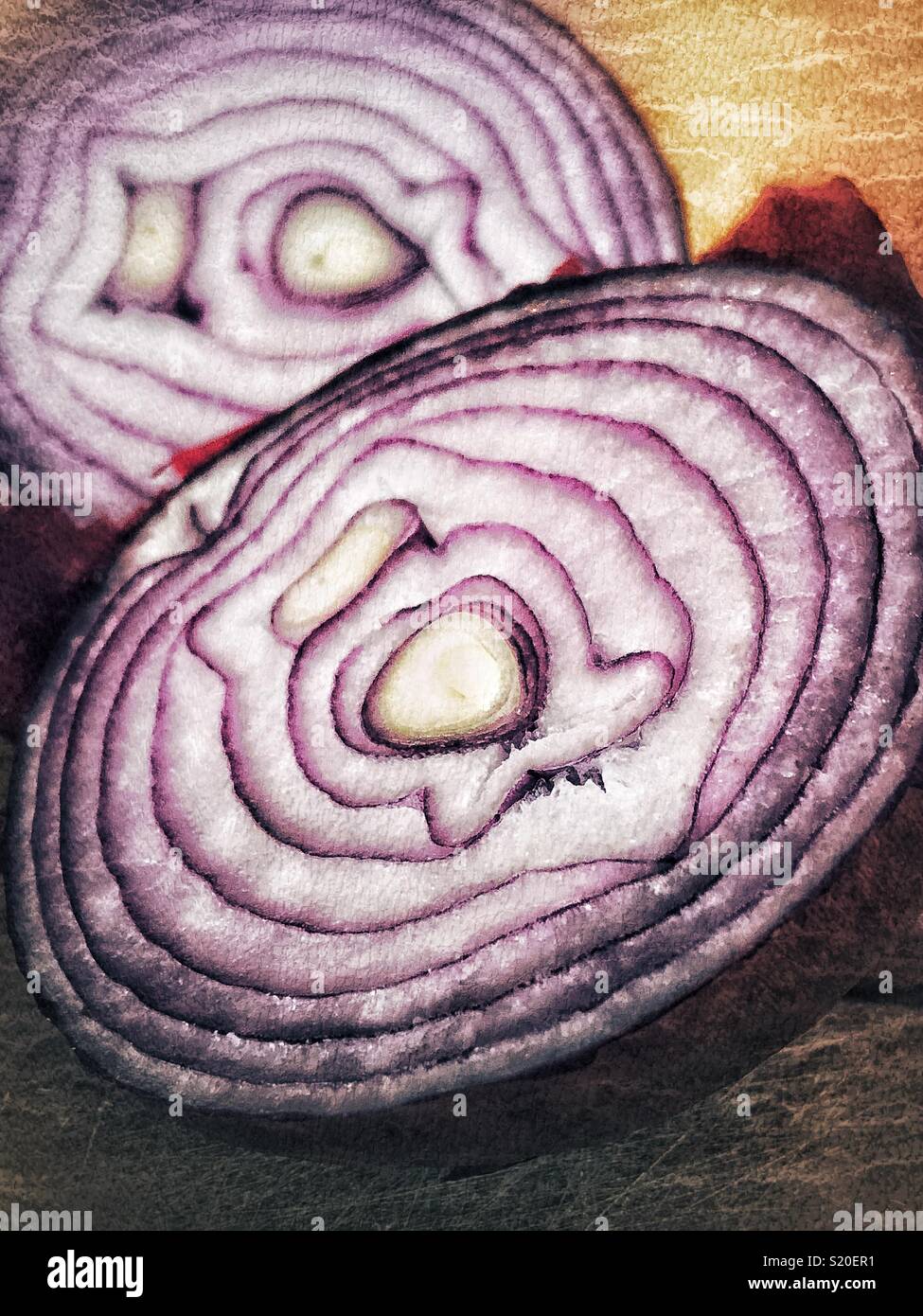 Closeup of showing purple colour inside a sliced red onion Stock Photo ...