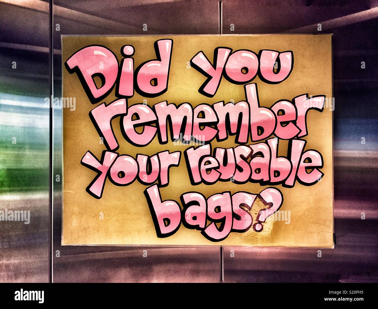 Sign In Grocery Store Reminding Shoppers About Reusable Shopping Bags sign-in-grocery-store-reminding-shoppers-about-reusable-shopping-bags