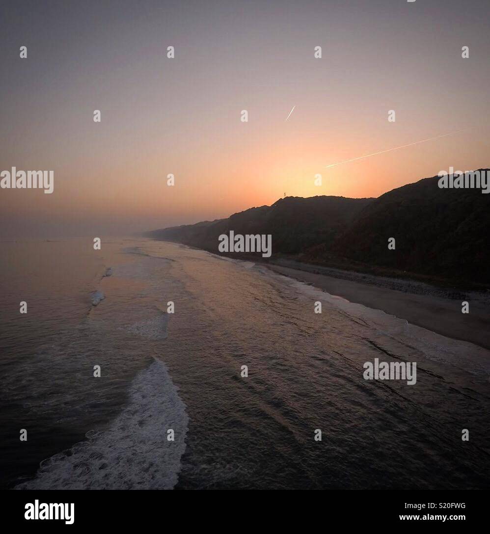 Aerial sunset on the beach Stock Photo - Alamy