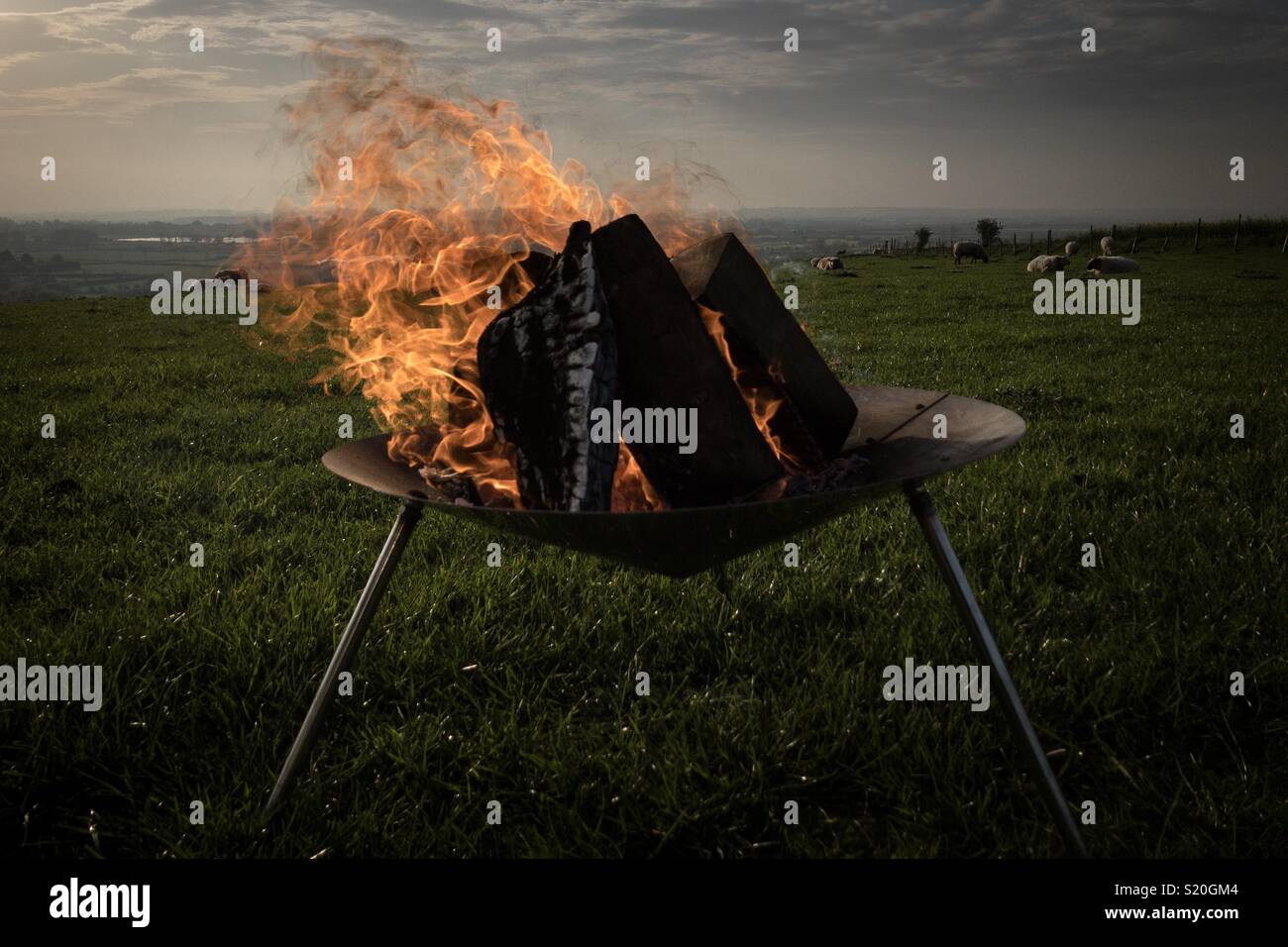 Blazing campfire in the sheep field Stock Photo - Alamy