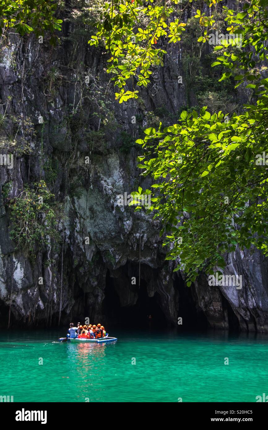 Beautiful lagoon, the beginning of the longest navigable underground river in the world. Puerto ...
