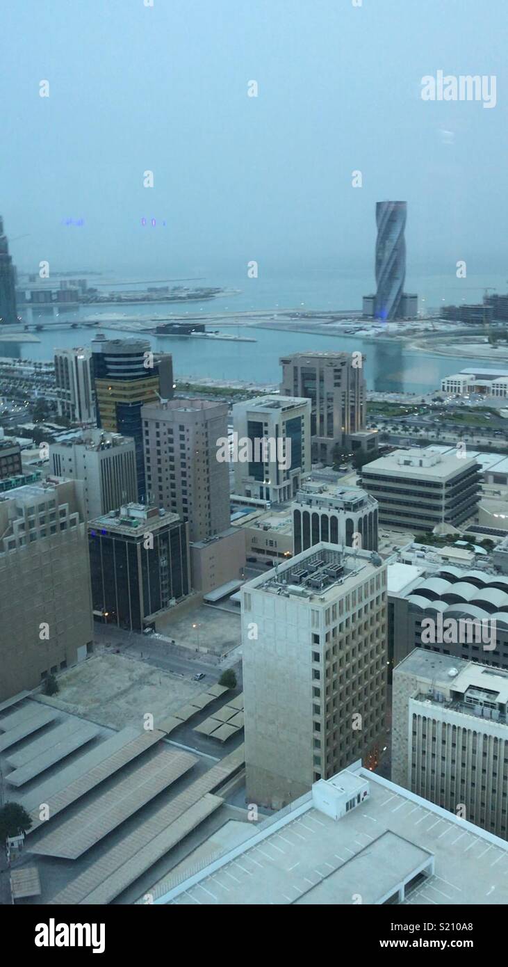 Bahrain from sky scraper! Drill bit building Stock Photo - Alamy
