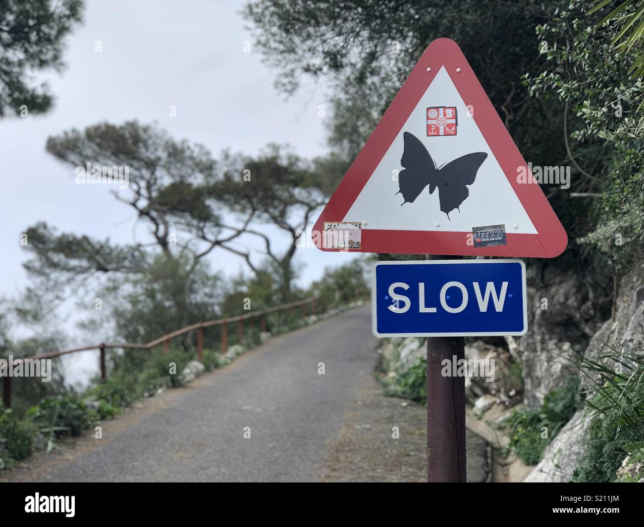 Butterfly warning sign in Gibraltar Stock Photo - Alamy