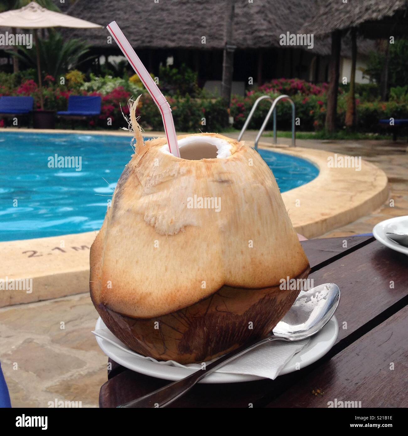 Coconut drink around the pool Stock Photo - Alamy