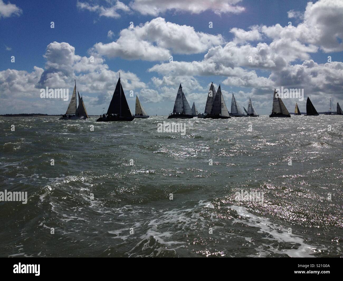 Quarter tonner’s get ready to start during Cowes week in the Solent on ...