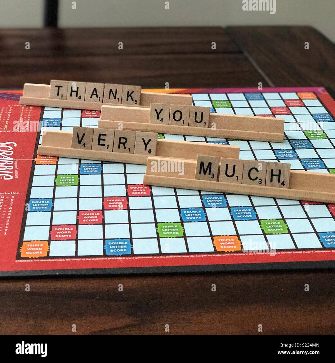 Thank you scrabble letters Stock Photo - Alamy