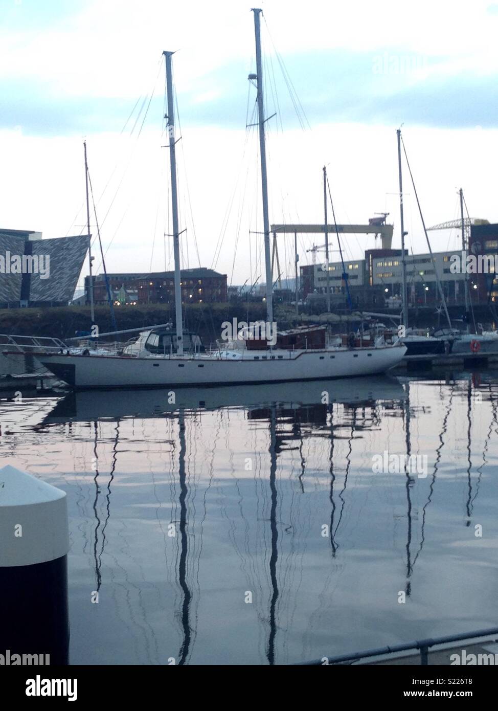 Elegant Yacht, peacefully docked at Belfast docks Stock Photo - Alamy