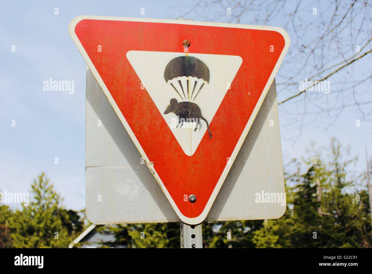 Road sign for a mouse parachuting Stock Photo - Alamy