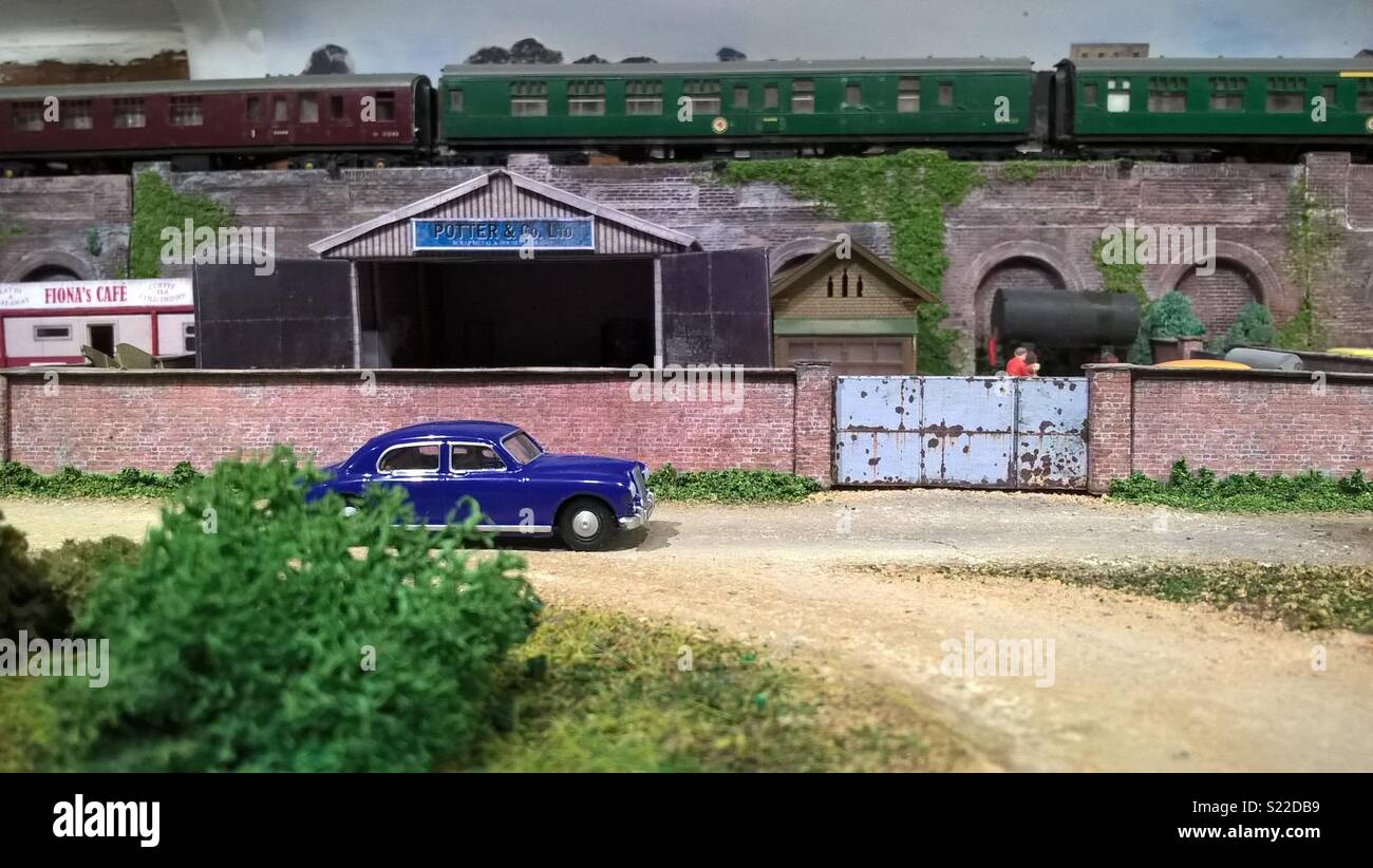 Model railway scene with retaining wall and arches Stock Photo - Alamy