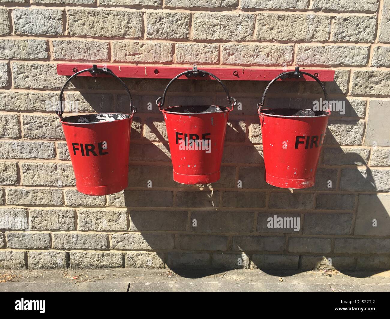 Fire buckets at a train station, summer 2017 Stock Photo - Alamy