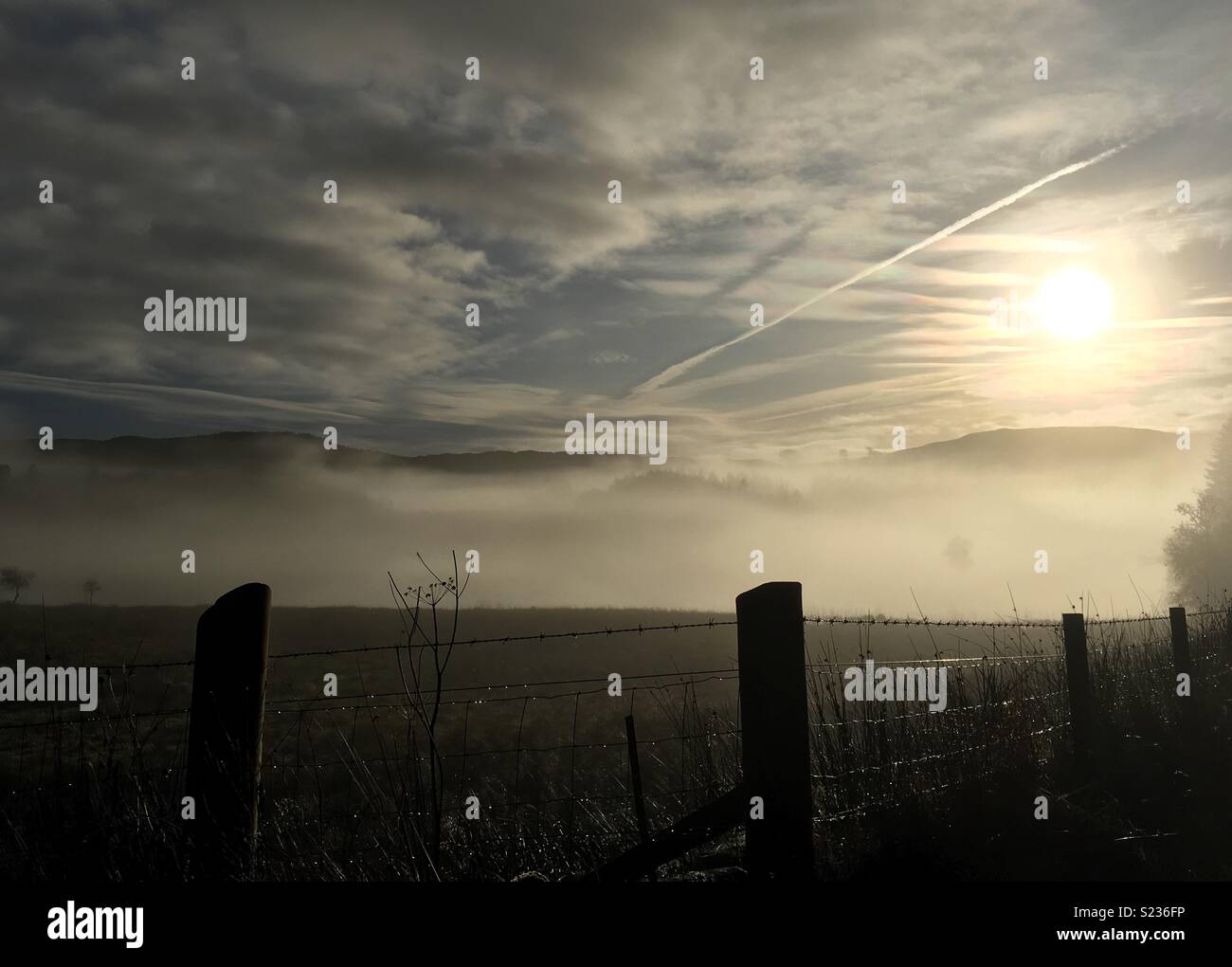 Mist over the fields at Ford Stock Photo - Alamy