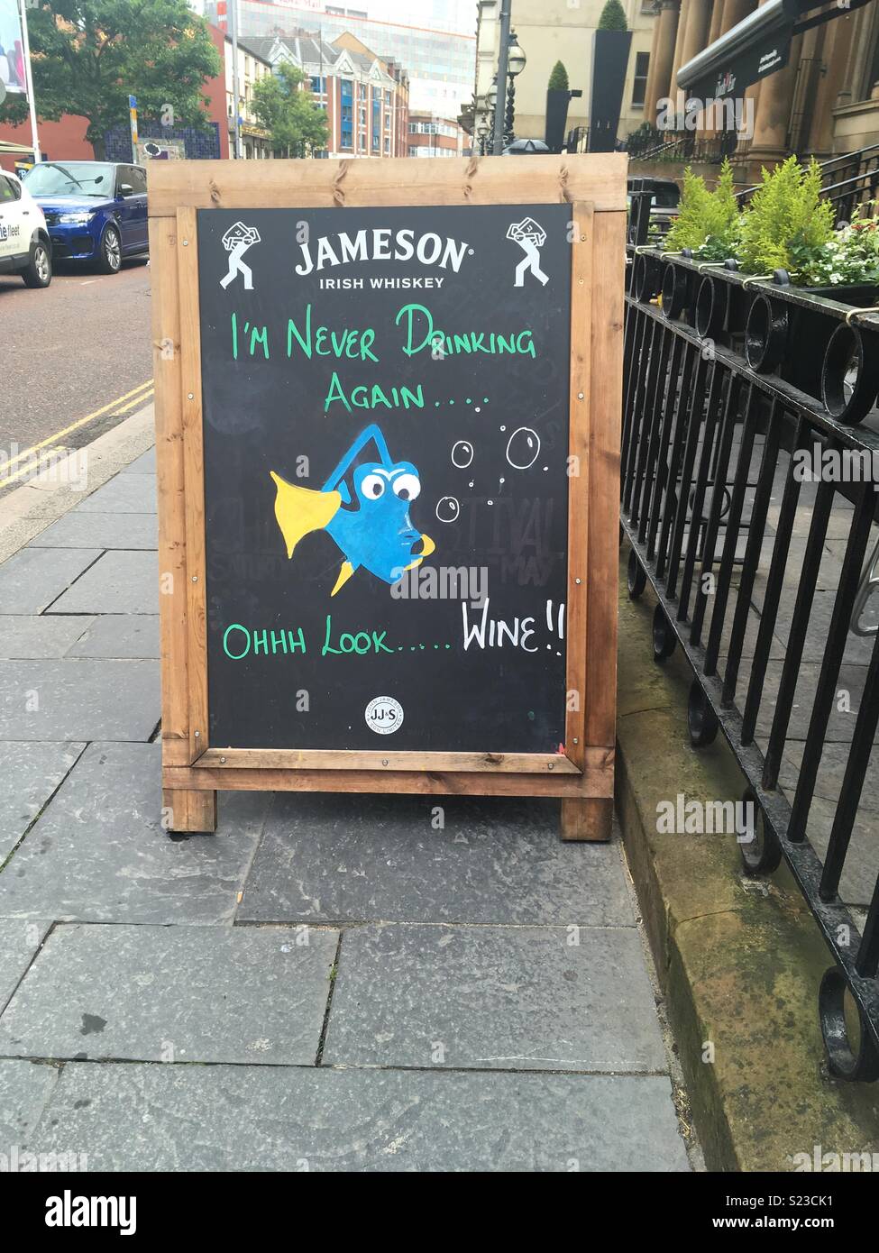 Pub street board sign in Belfast Stock Photo - Alamy