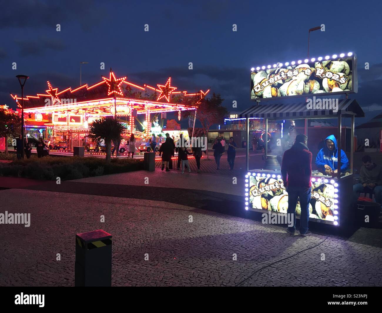 A hot chestnut stall at the Christmas fairground in Funchal, Madeira ...