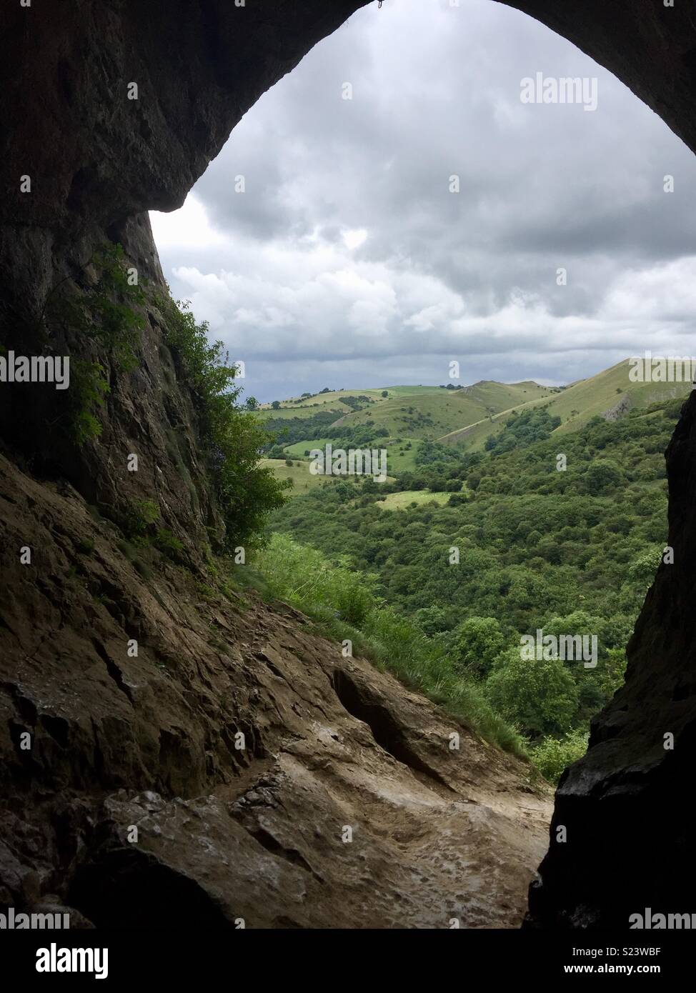 Looking out from inside Thor’s cave Stock Photo - Alamy