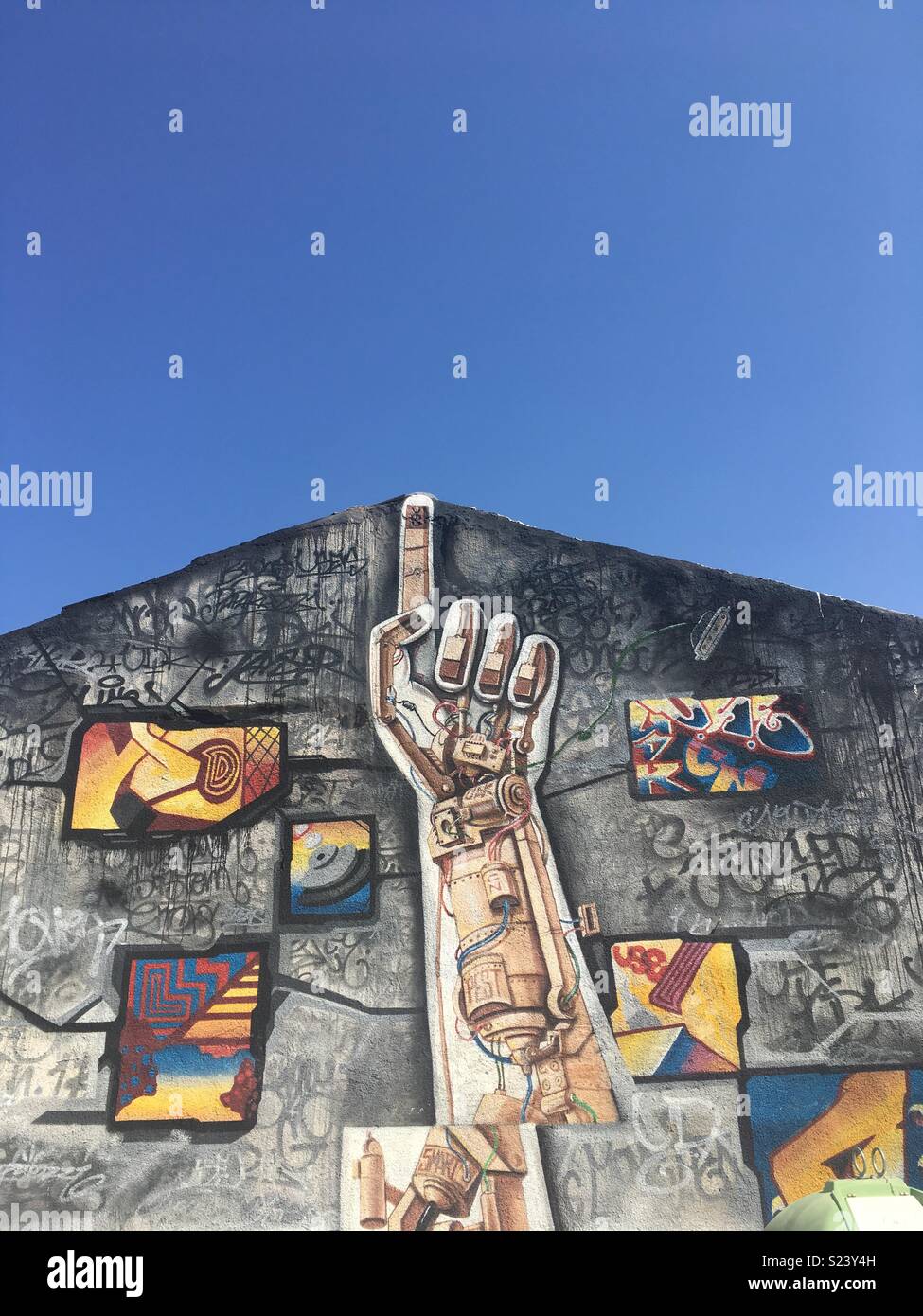 Graffiti in Paphos pointing to the sky Stock Photo - Alamy