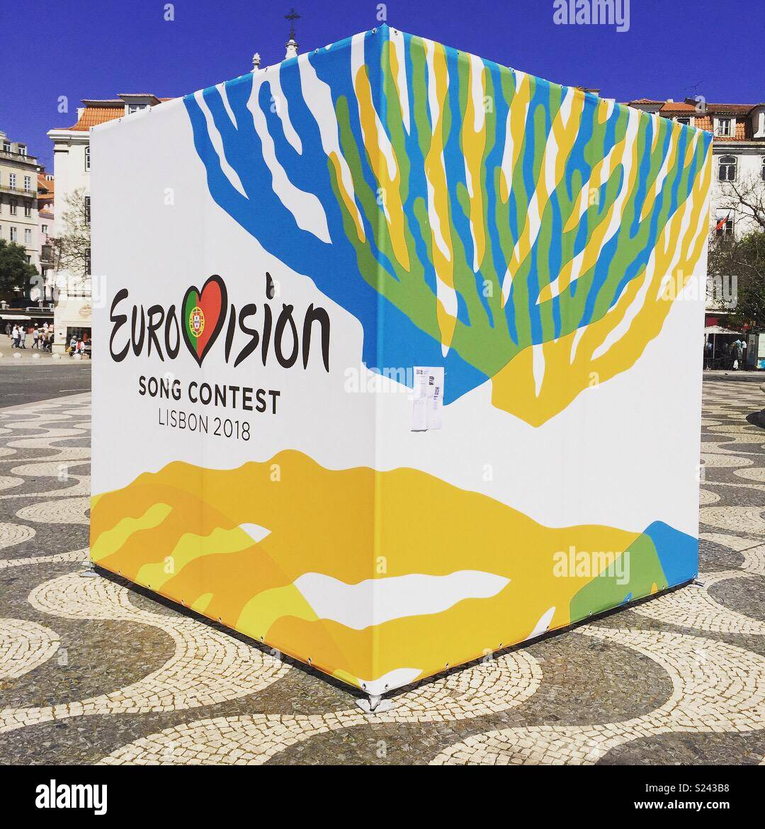 Promo cube at Eurovision Song Contest in Lisbon Stock Photo - Alamy