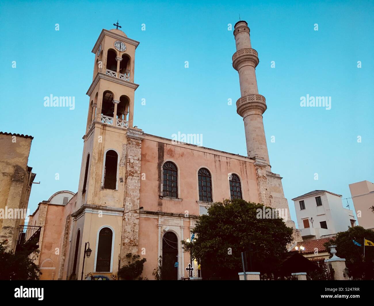 Church with tower and Turkish minaret in Chania, Crete Stock Photo - Alamy