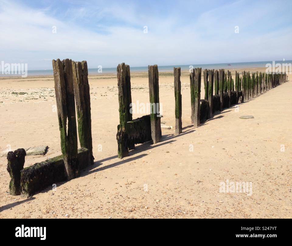 Old timber sea groynes hi-res stock photography and images - Alamy
