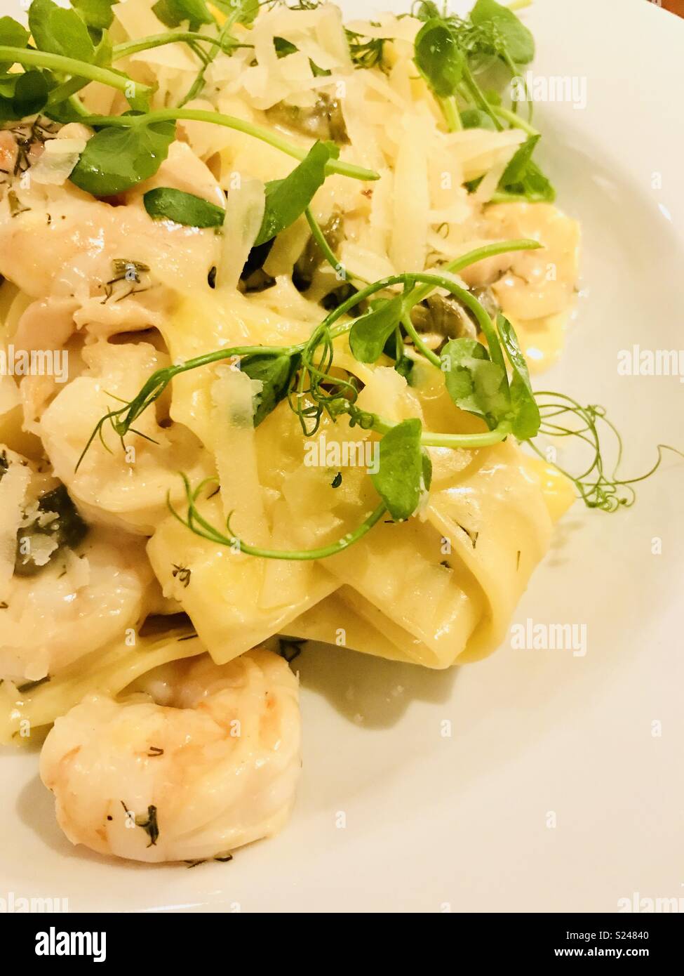 Seafood ribbon pasta Stock Photo - Alamy