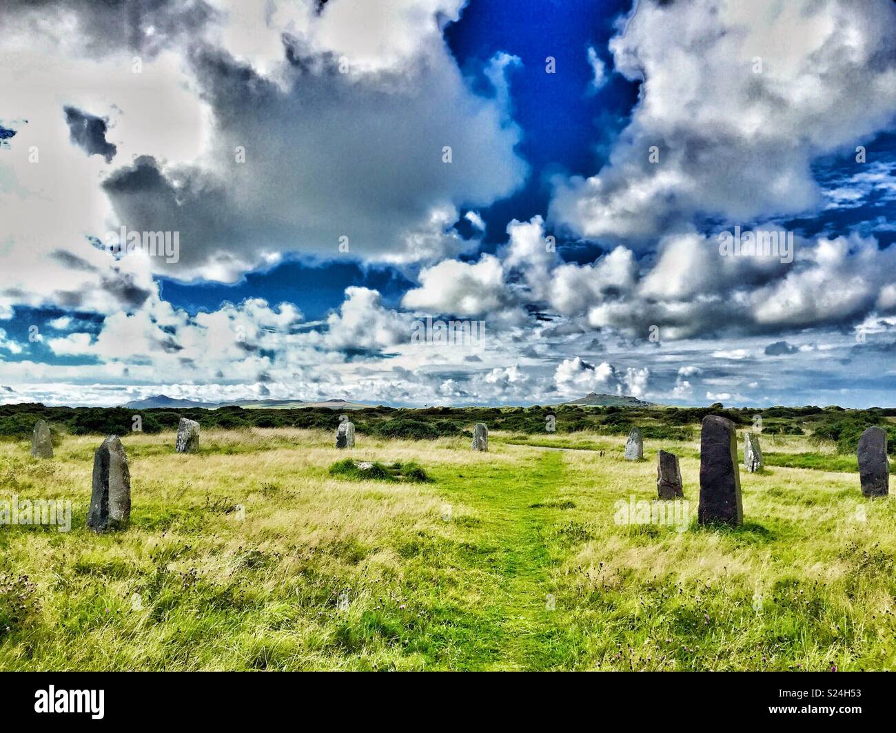 Stone circle St Davids Airfield Pembrokeshire Stock Photo - Alamy