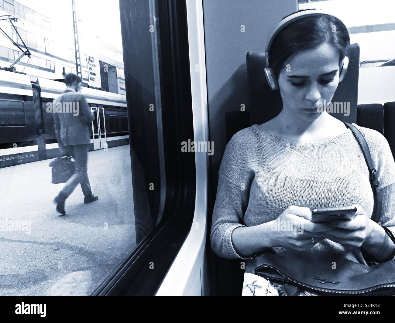 Beautiful Young Lady on Train Stock Photo - Alamy