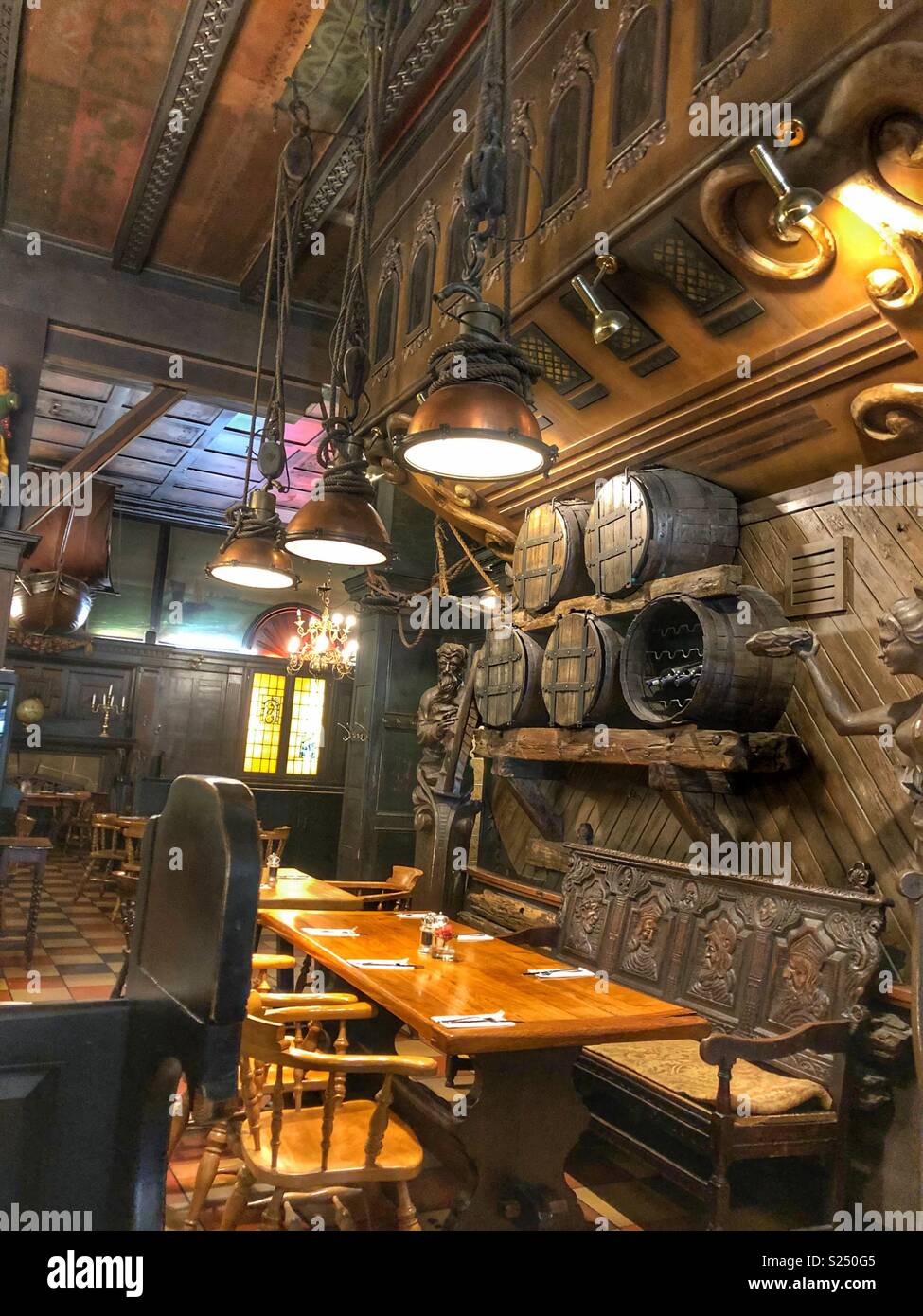 Rustic interior of a historic restaurant in Hamburg, Germany Stock ...