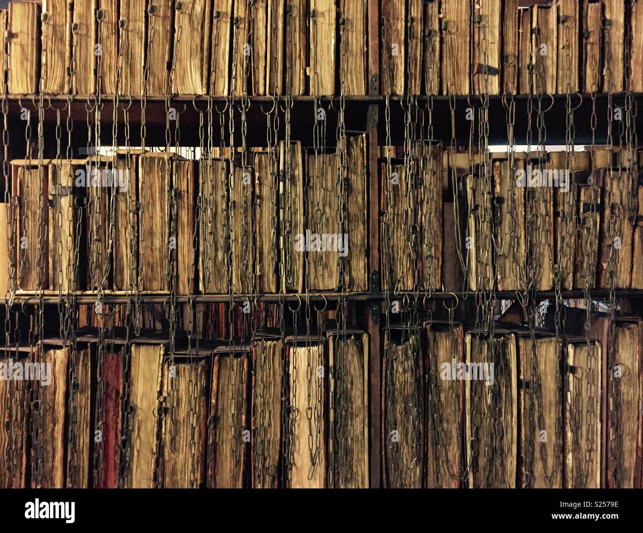Old books in a chain library Stock Photo - Alamy