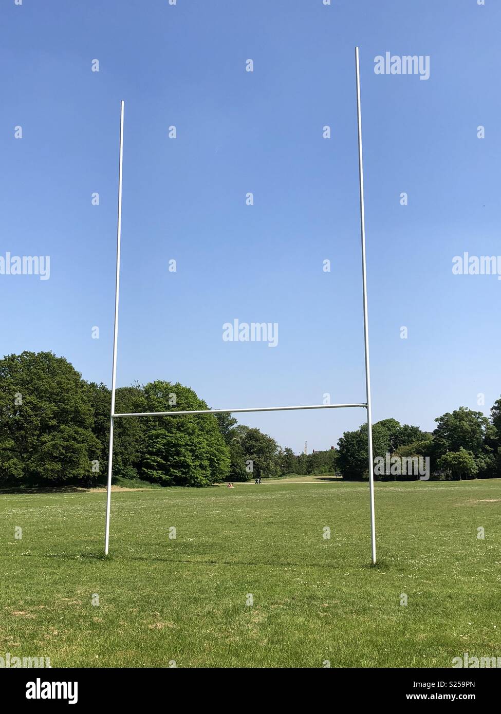 Rugby posts in a public park Stock Photo - Alamy