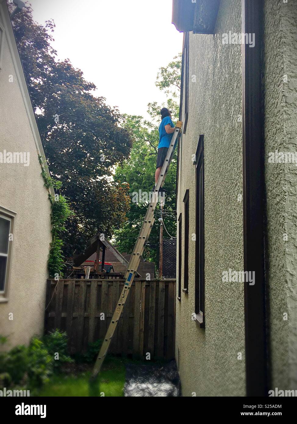 Man working on ladder hi-res stock photography and images - Alamy