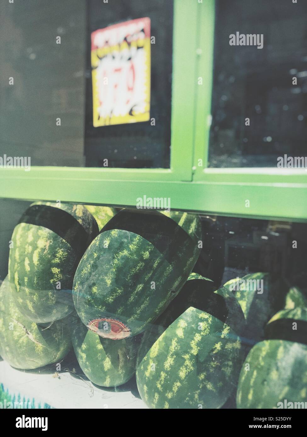 Window full of watermelons in Spain Stock Photo - Alamy