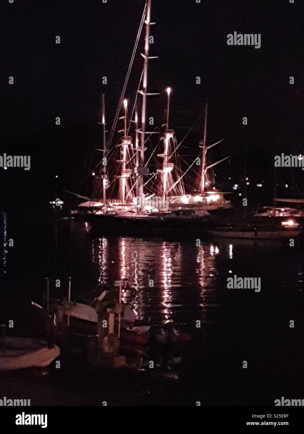 Tall ship by night Stock Photo - Alamy