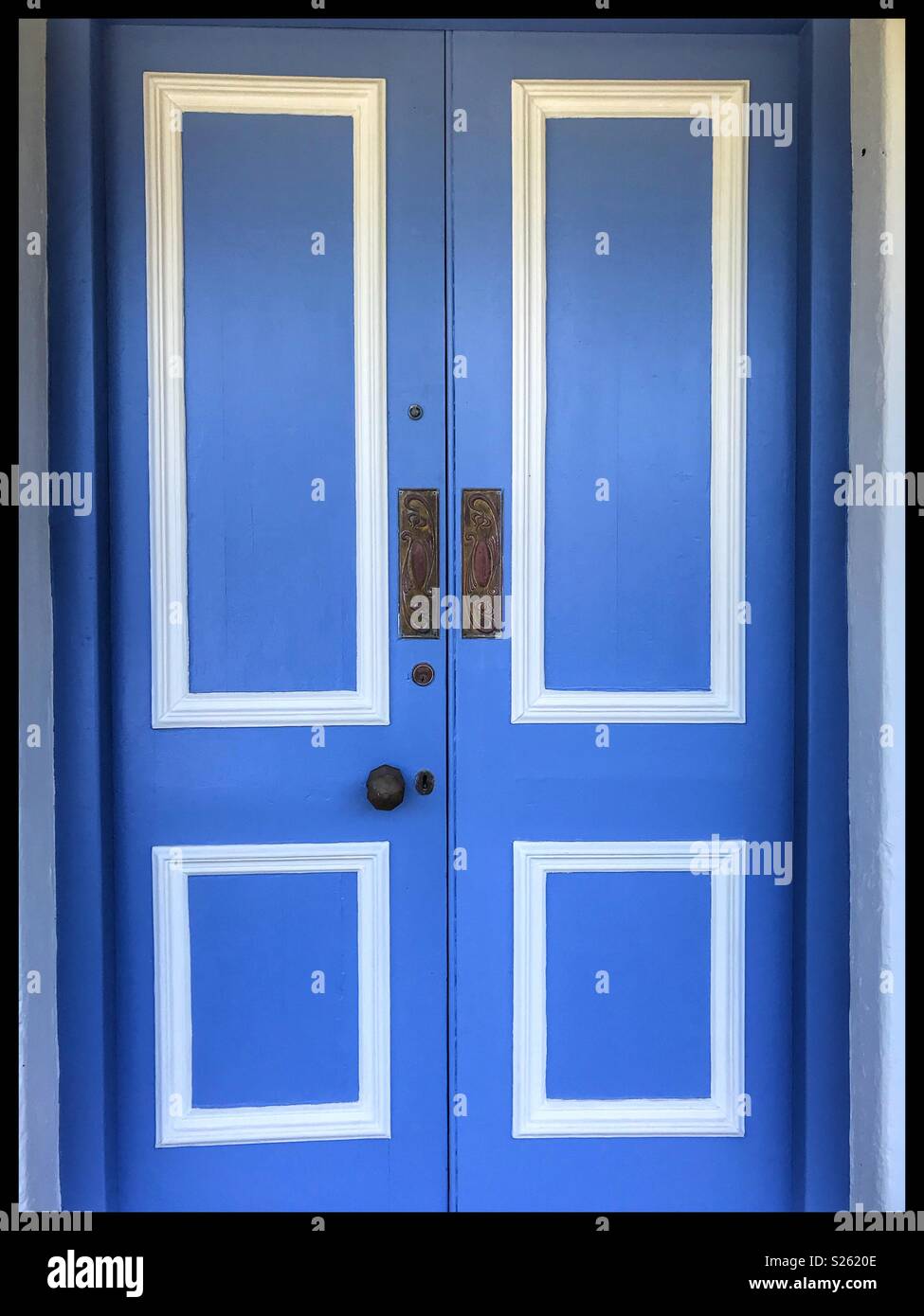 Blue double door Stock Photo - Alamy