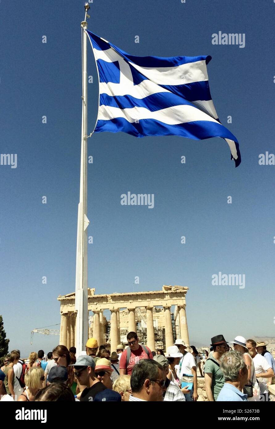 Greek flag flying at the acropolis Stock Photo - Alamy