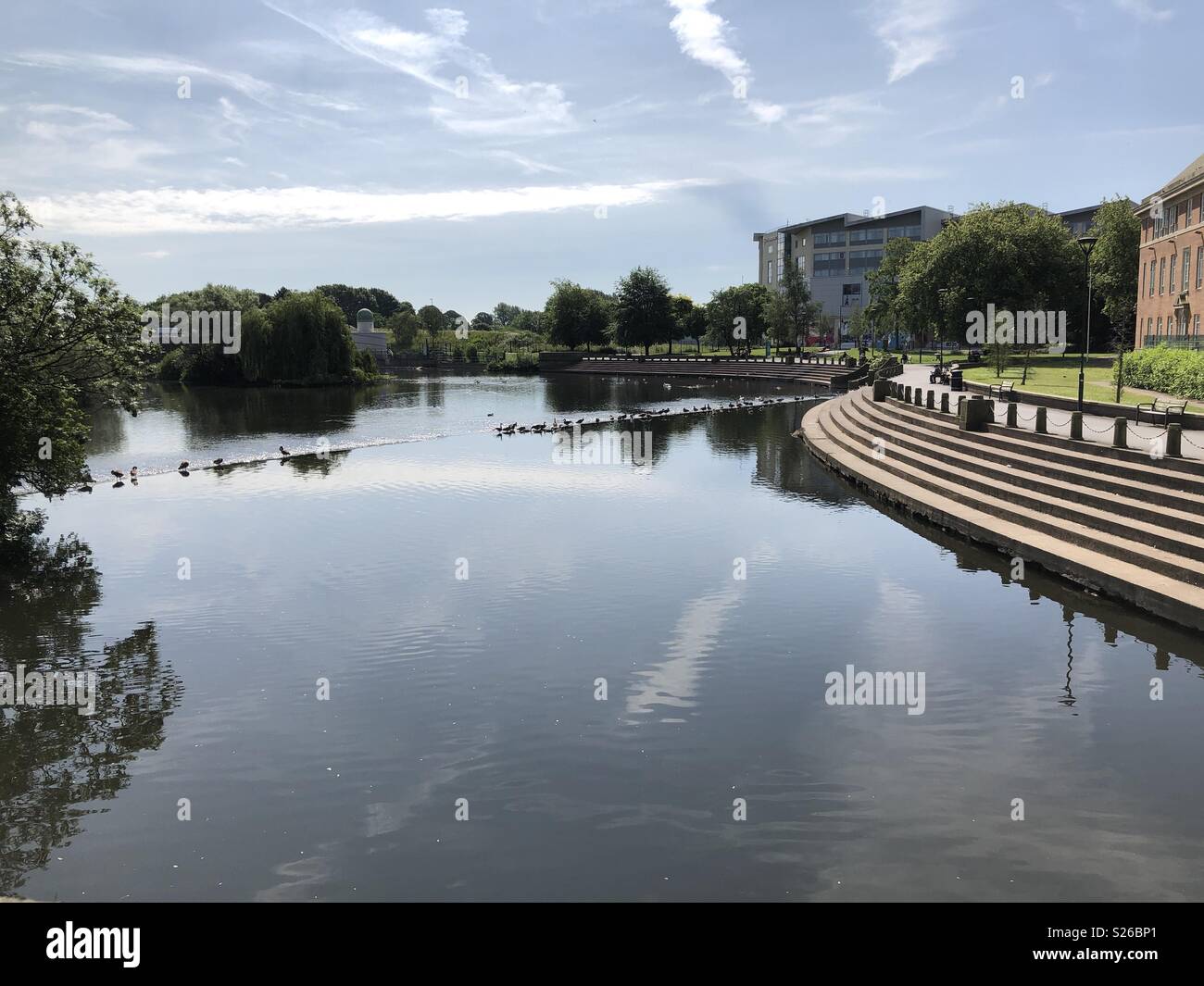 DERBY, England, 2018/06/11: The River Derwent in Derby City Centre’s ...