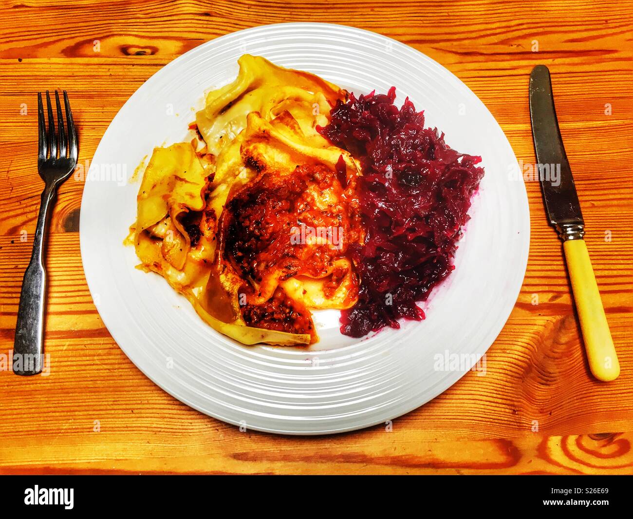 Waitrose 1 beef Lasagne and red cabbage Stock Photo - Alamy