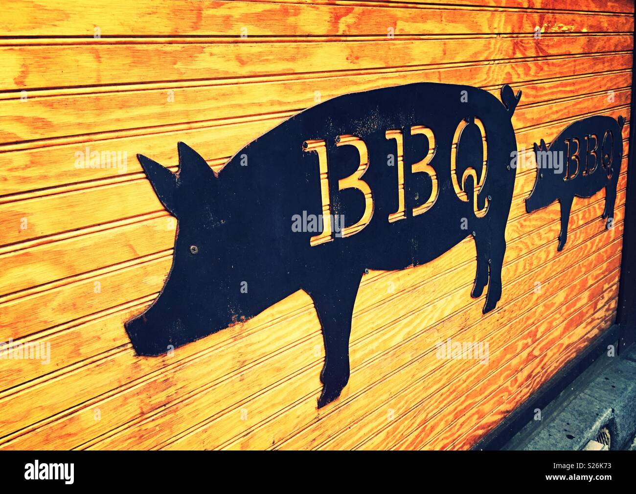 BBQ sign in front of a pit barbecue restaurant, United States Stock ...