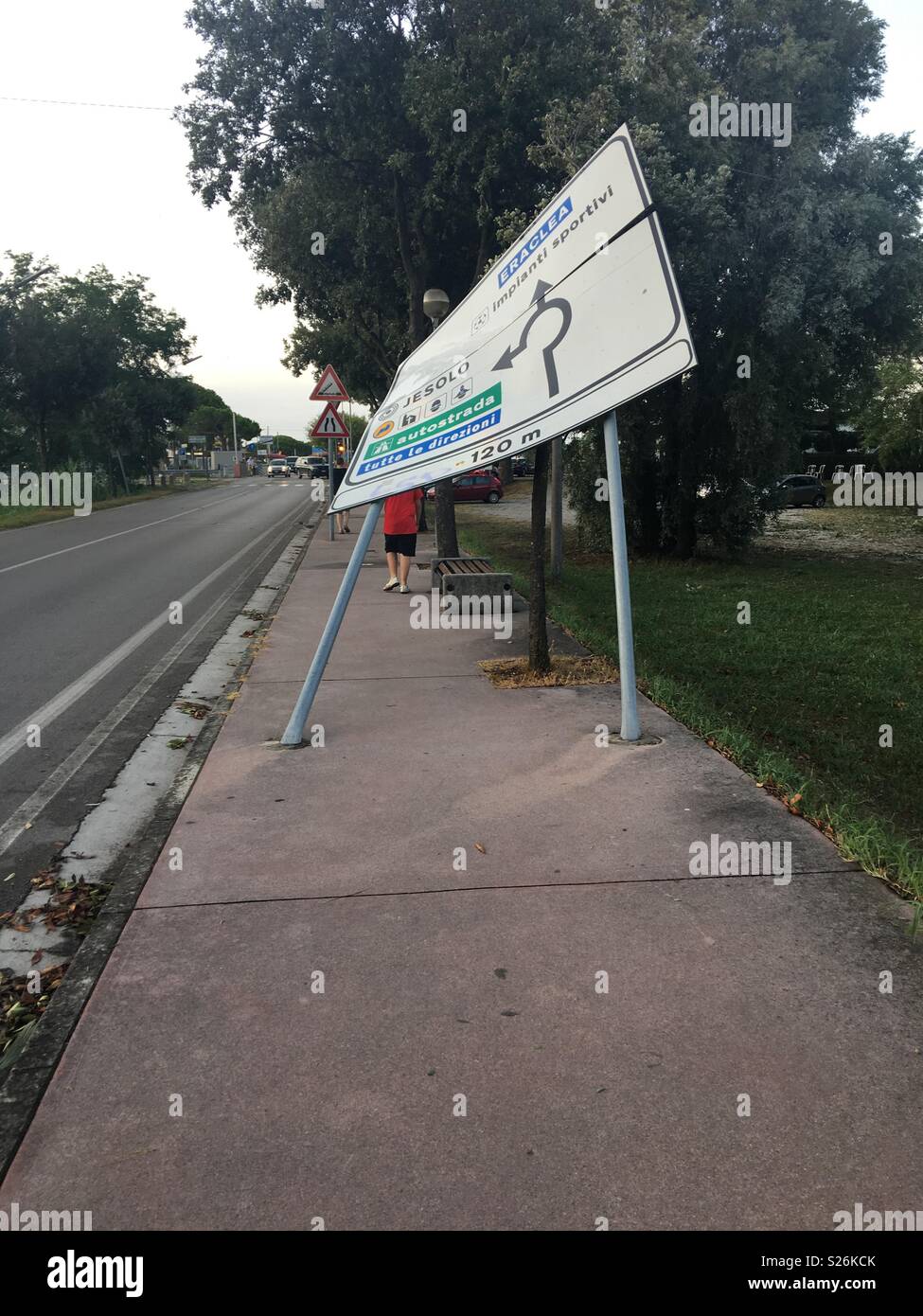 Sign wrecked in Italy after tornado Stock Photo - Alamy